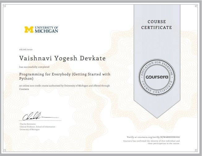 Vaishnavi Devkate on LinkedIn: #python #programming #michigan #coursera Vaishnavi Devkate on LinkedIn: #python #programming #michigan #coursera