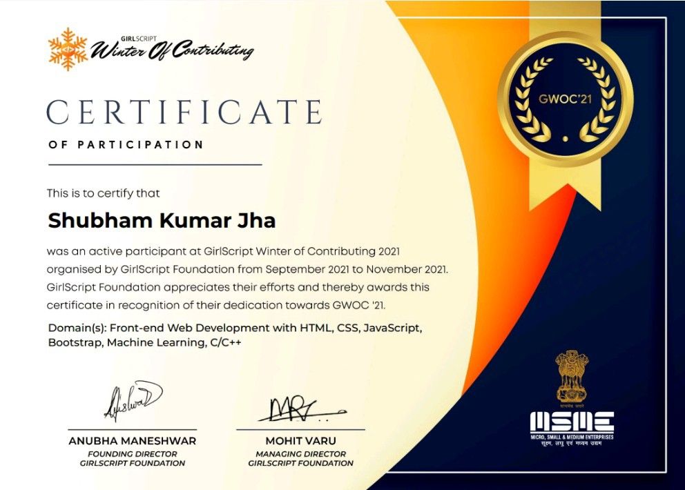 Shubham Kumar Jha on LinkedIn: #gwoc Shubham Kumar Jha on LinkedIn: #gwoc