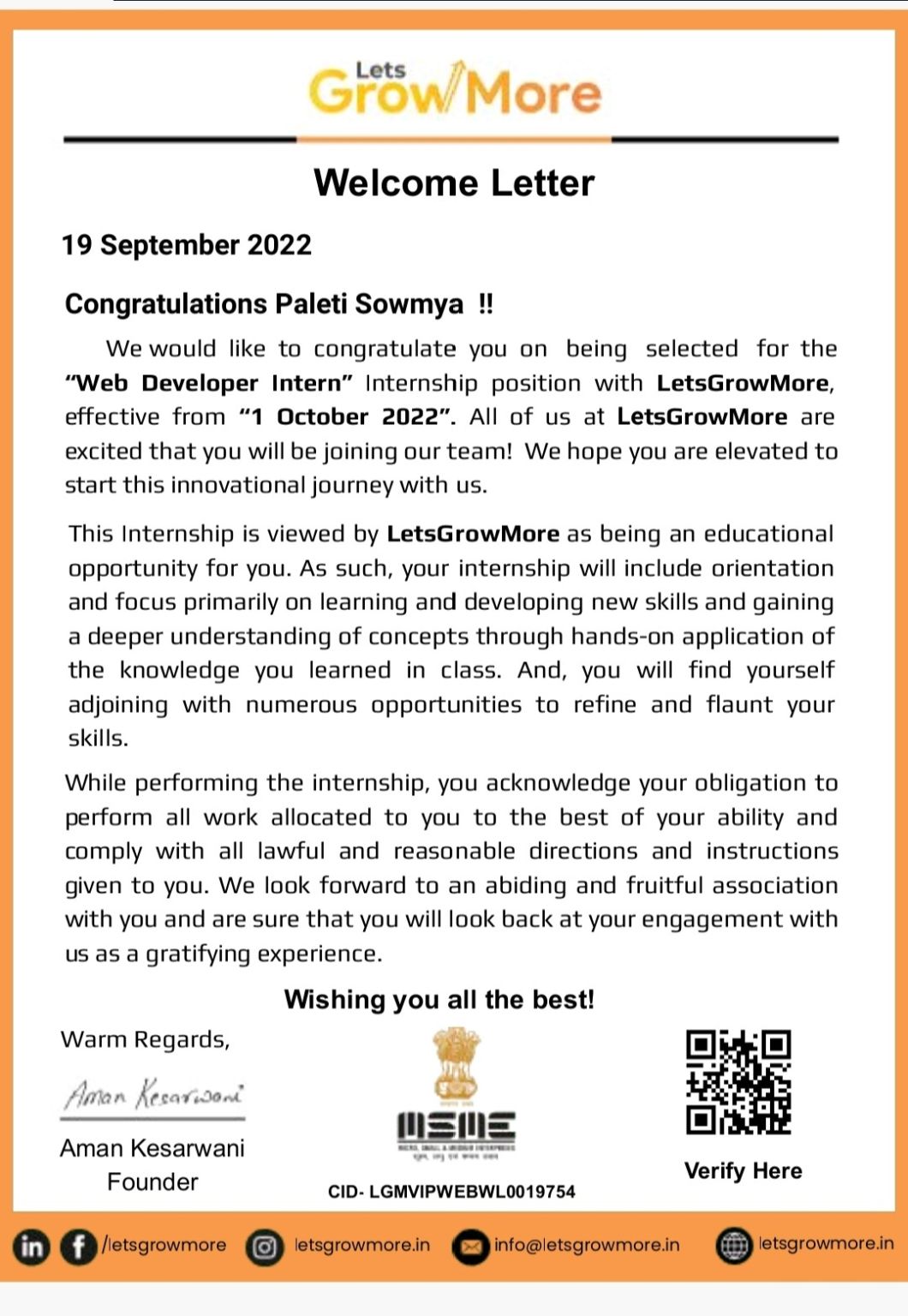 Sowmya Paleti on LinkedIn: #newposition #letsgrowmore #intern #webdeveloper Sowmya Paleti on LinkedIn: #newposition #letsgrowmore #intern #webdeveloper