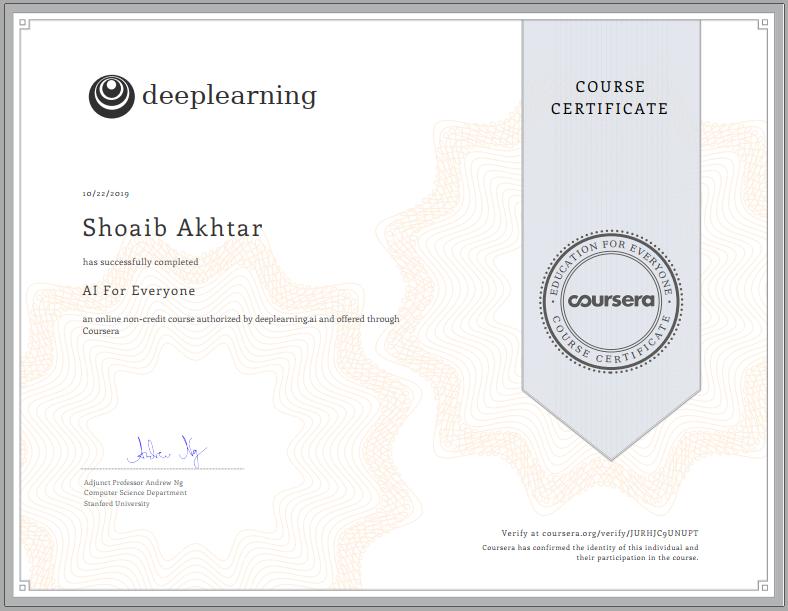 Shoaib Akhtar on LinkedIn: Just completed first course on AI, way to move… Shoaib Akhtar on LinkedIn: Just completed first course on AI, way to move…
