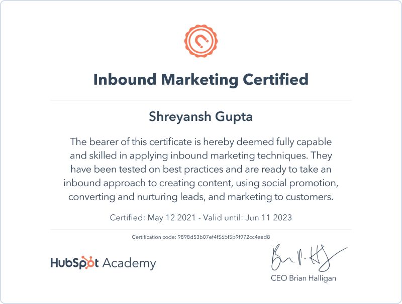 Shreyansh Gupta on LinkedIn: #hubspotacademy #hubspotmarketing # ... Shreyansh Gupta on LinkedIn: #hubspotacademy #hubspotmarketing # ...