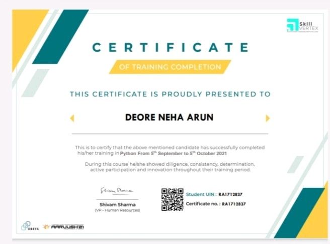 Neha Deore on LinkedIn: #pythonprogramming #internship Neha Deore on LinkedIn: #pythonprogramming #internship
