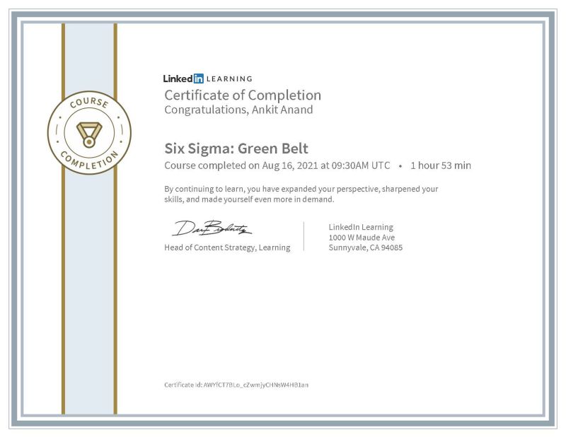 Ankit Anand on LinkedIn: #sixsigmagreenbelt Ankit Anand on LinkedIn: #sixsigmagreenbelt
