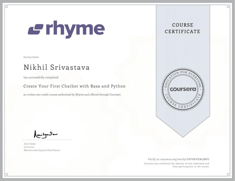#coursera #python #programming #rasa #chatbot | Nikhil Srivastava #coursera #python #programming #rasa #chatbot | Nikhil Srivastava