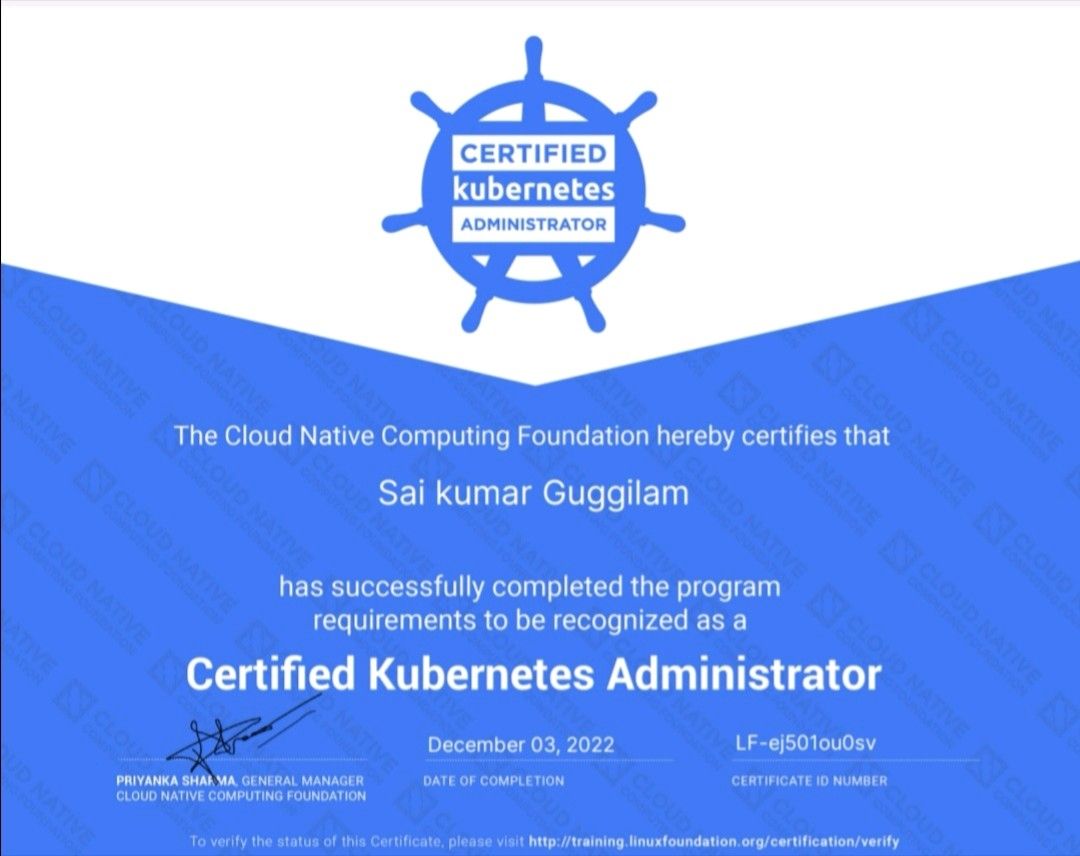 Sai kumar Guggilam on LinkedIn: #cka #kubernetes #linuxfoundation #devops Sai kumar Guggilam on LinkedIn: #cka #kubernetes #linuxfoundation #devops