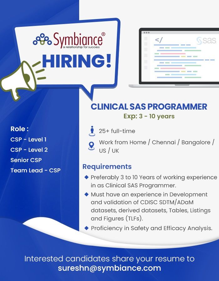 Suresh Narayanasamy on LinkedIn: Exciting Opportunity for Clinical SAS ... Suresh Narayanasamy on LinkedIn: Exciting Opportunity for Clinical SAS ...