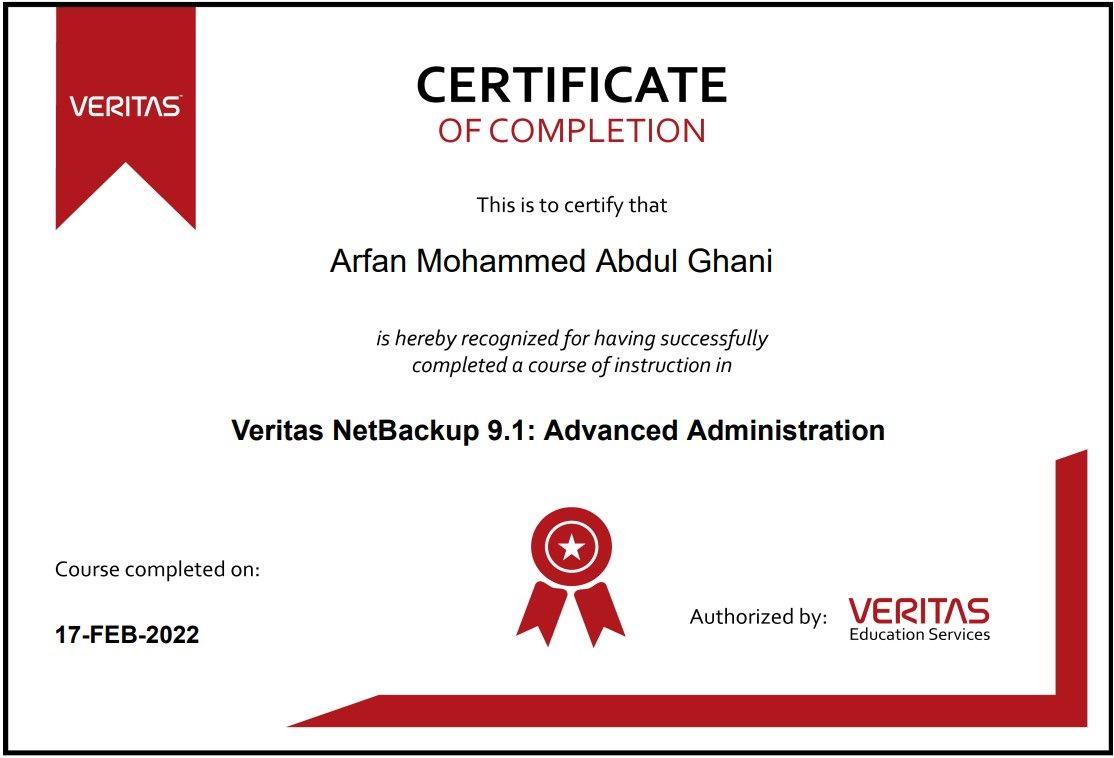 Arfan Mohammed on LinkedIn: Veritas NetBackup 9.1: Advanced Administration Arfan Mohammed on LinkedIn: Veritas NetBackup 9.1: Advanced Administration
