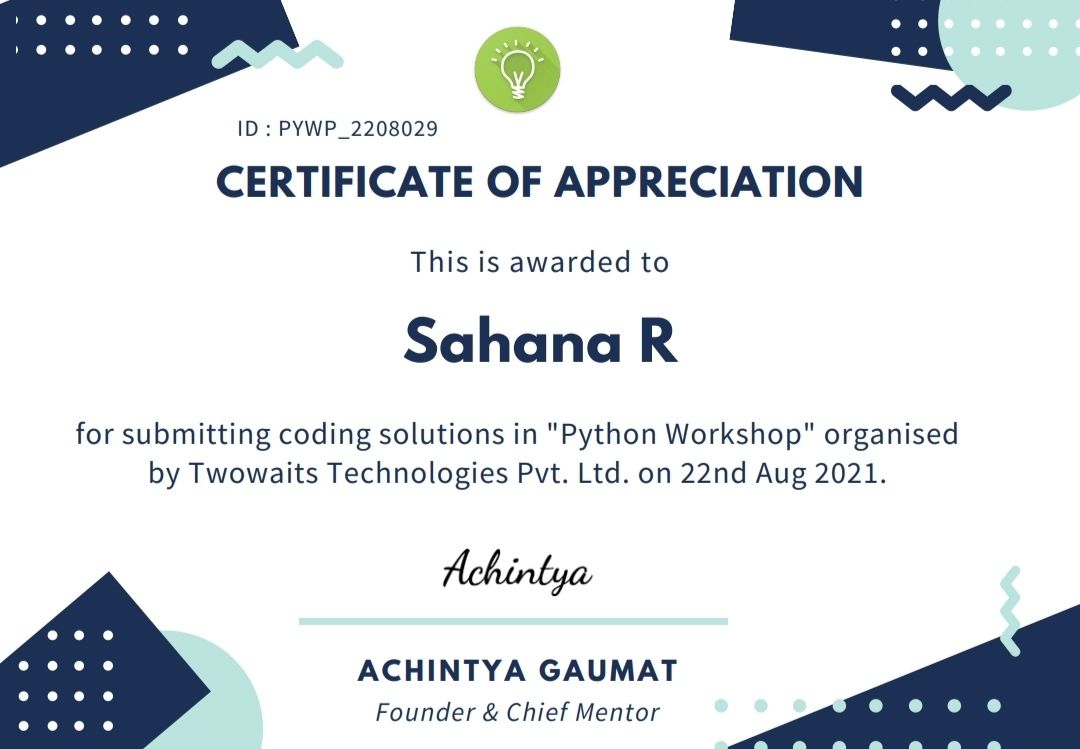 Sahana Ramamoorthi on LinkedIn: #python #coding #twowaits Sahana Ramamoorthi on LinkedIn: #python #coding #twowaits