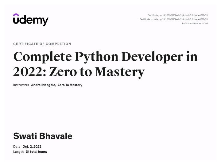 Swati Bhavale on LinkedIn: #python #pythondeveloper #udemycourse Swati Bhavale on LinkedIn: #python #pythondeveloper #udemycourse