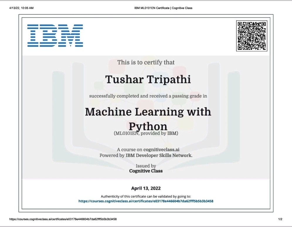 Tushar Tripathi on LinkedIn: Completed ML with Python Course π Tushar Tripathi on LinkedIn: Completed ML with Python Course π