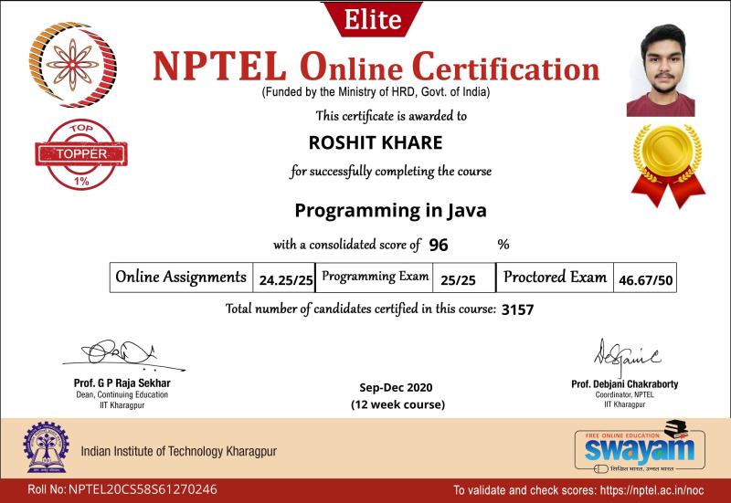 Roshit khare on LinkedIn: #nptel #javaprogramming #iitkharagpur # ... Roshit khare on LinkedIn: #nptel #javaprogramming #iitkharagpur # ...