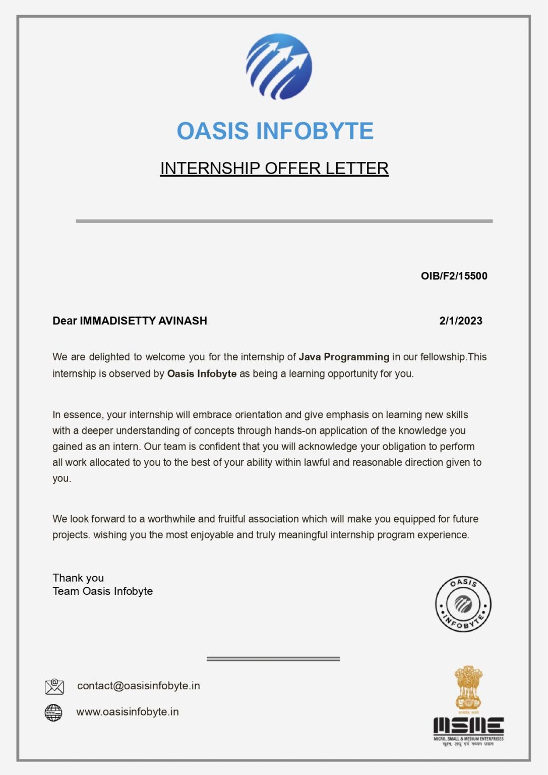 AVINASH IMMADISETTY on LinkedIn: #oasisinfobyte #internship #java # ... AVINASH IMMADISETTY on LinkedIn: #oasisinfobyte #internship #java # ...