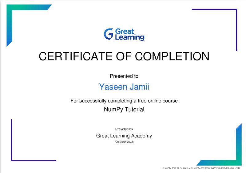 Muhammad Yaseen on LinkedIn: #python #certificateofachievement #numpy Muhammad Yaseen on LinkedIn: #python #certificateofachievement #numpy