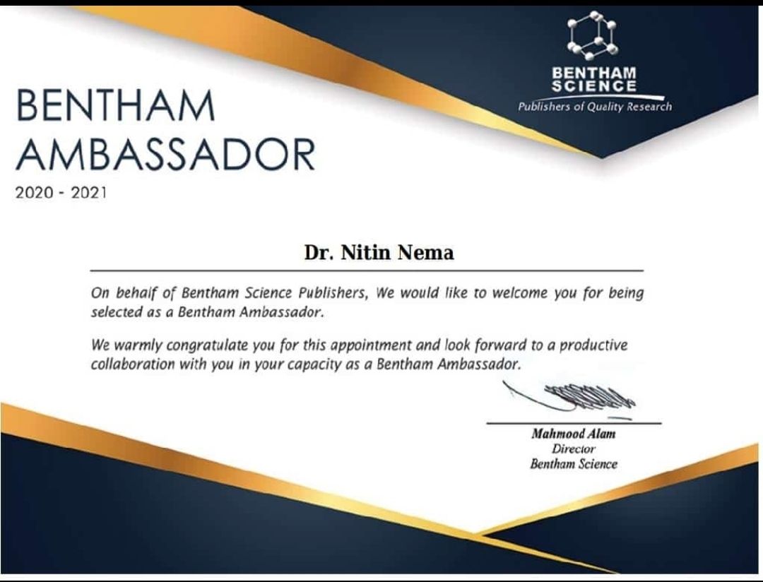Dr. Nitin Nema on LinkedIn: Thanx Bentham science Dr. Nitin Nema on LinkedIn: Thanx Bentham science