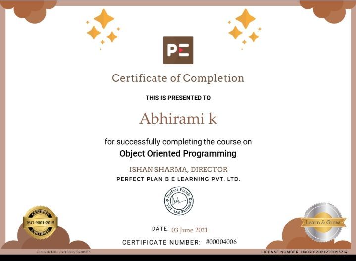 Abhirami Kannan on LinkedIn: completed object oriented programming in ... Abhirami Kannan on LinkedIn: completed object oriented programming in ...