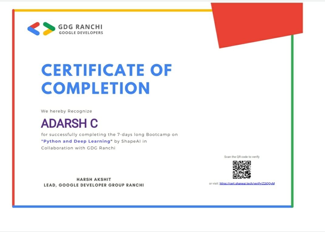 Adarsh C on LinkedIn: #deeplearning #python #shapeai Adarsh C on LinkedIn: #deeplearning #python #shapeai