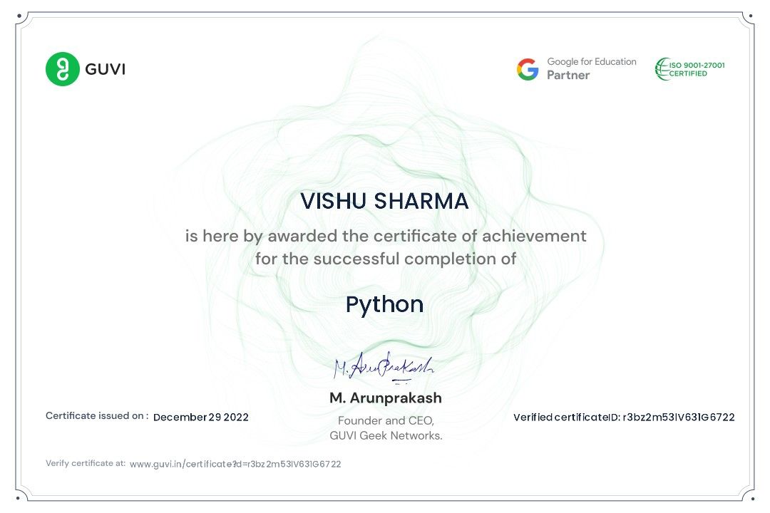 Vishu Sharma on LinkedIn: #python #pythonprogramming #guvi #google Vishu Sharma on LinkedIn: #python #pythonprogramming #guvi #google