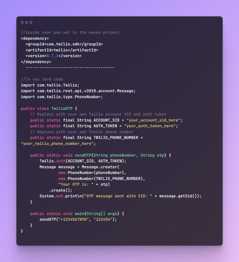 Shehan Chanuka on LinkedIn: #java #twilio #otp #onetimepassword #sms # ... Shehan Chanuka on LinkedIn: #java #twilio #otp #onetimepassword #sms # ...