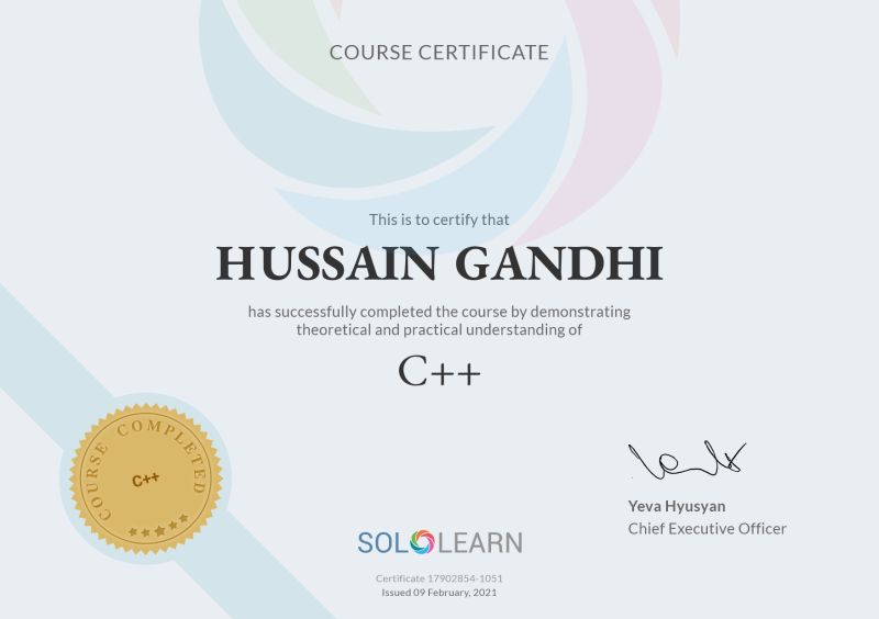 HUSSAIN GANDHI on LinkedIn: #cplusplus #sololearn #linkedin #completed ... HUSSAIN GANDHI on LinkedIn: #cplusplus #sololearn #linkedin #completed ...