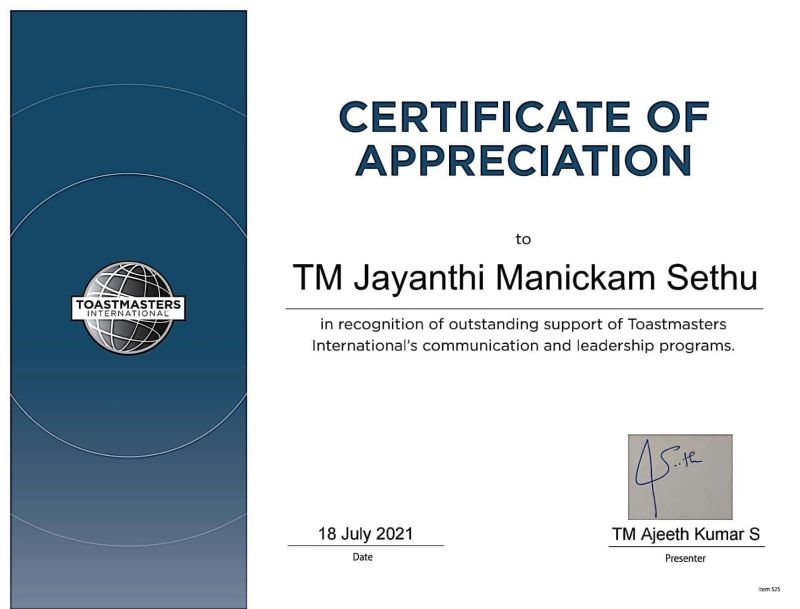 Jayanthi Manickam Sethu on LinkedIn: #toastmasters #recognitionawards Jayanthi Manickam Sethu on LinkedIn: #toastmasters #recognitionawards