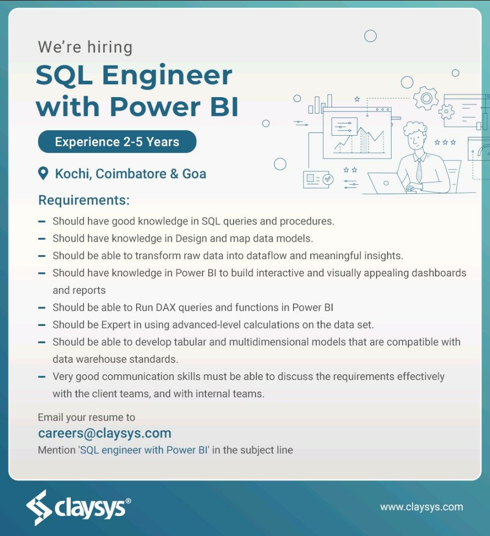 Aravind S on LinkedIn: #hiring #sql #powerbi #kochi #goa #immediatelyhiring Aravind S on LinkedIn: #hiring #sql #powerbi #kochi #goa #immediatelyhiring