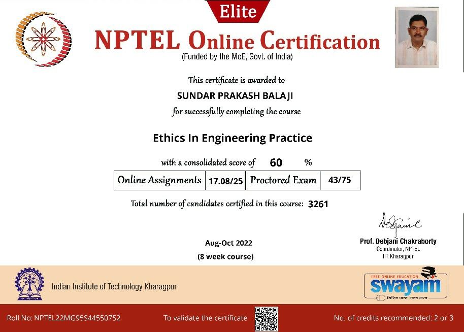 Achieved Elite in Ethics | Dr. Balaji Muthusamy Achieved Elite in Ethics | Dr. Balaji Muthusamy
