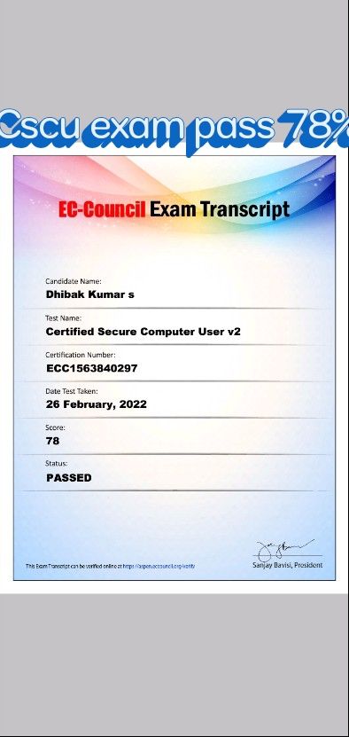 Dhibak Kumar S on LinkedIn: cscu exam pass with 78% Dhibak Kumar S on LinkedIn: cscu exam pass with 78%