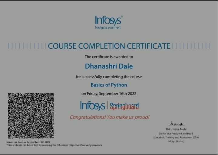 Dhanashri Anil Dale on LinkedIn: #completed #springboard #python Dhanashri Anil Dale on LinkedIn: #completed #springboard #python