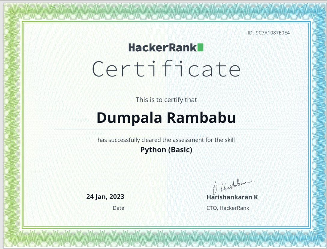 Dumpala Rambabu on LinkedIn: successfully completed my python (Basic ... Dumpala Rambabu on LinkedIn: successfully completed my python (Basic ...