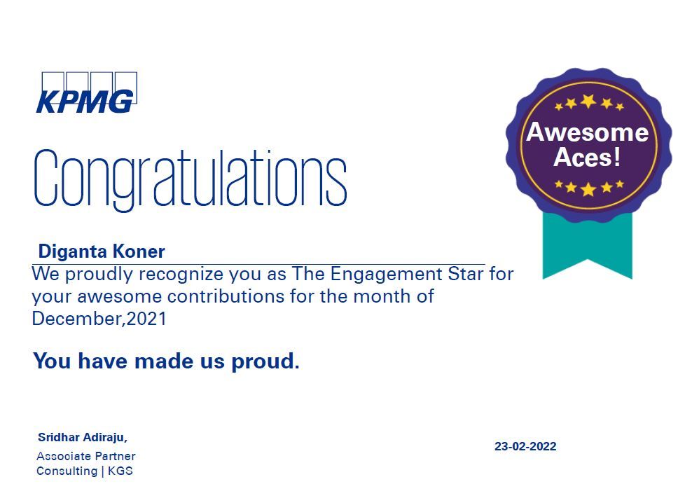 Diganta Koner on LinkedIn: #appreciation #award #kpmg #thankyou Diganta Koner on LinkedIn: #appreciation #award #kpmg #thankyou