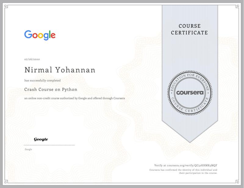 Nirmal Yohannan on LinkedIn: #googlecertification #google #python3 # ... Nirmal Yohannan on LinkedIn: #googlecertification #google #python3 # ...