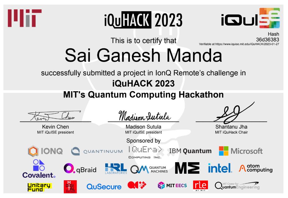 Sai Ganesh Manda on LinkedIn: #quantumcomputing #mit #iquhack2023 # ... Sai Ganesh Manda on LinkedIn: #quantumcomputing #mit #iquhack2023 # ...