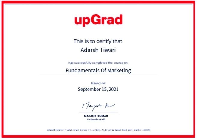 Adarsh Tiwari on LinkedIn: Certificate on Fundamentals of Marketing Adarsh Tiwari on LinkedIn: Certificate on Fundamentals of Marketing