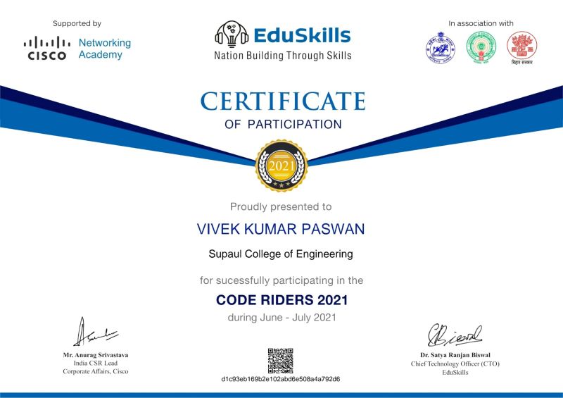 VIVEK KUMAR PASWAN on LinkedIn: #certificateofparticipation #coderiders VIVEK KUMAR PASWAN on LinkedIn: #certificateofparticipation #coderiders