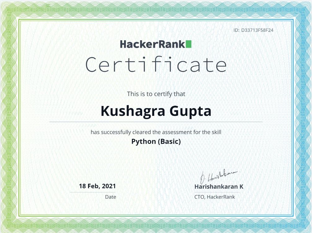 #python #hackerrank #certification | Kushagra Gupta #python #hackerrank #certification | Kushagra Gupta
