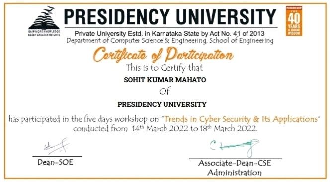 #workshop2022 #presidencyuniversity #cybersecurity | Sohit Kumar Mahato #workshop2022 #presidencyuniversity #cybersecurity | Sohit Kumar Mahato