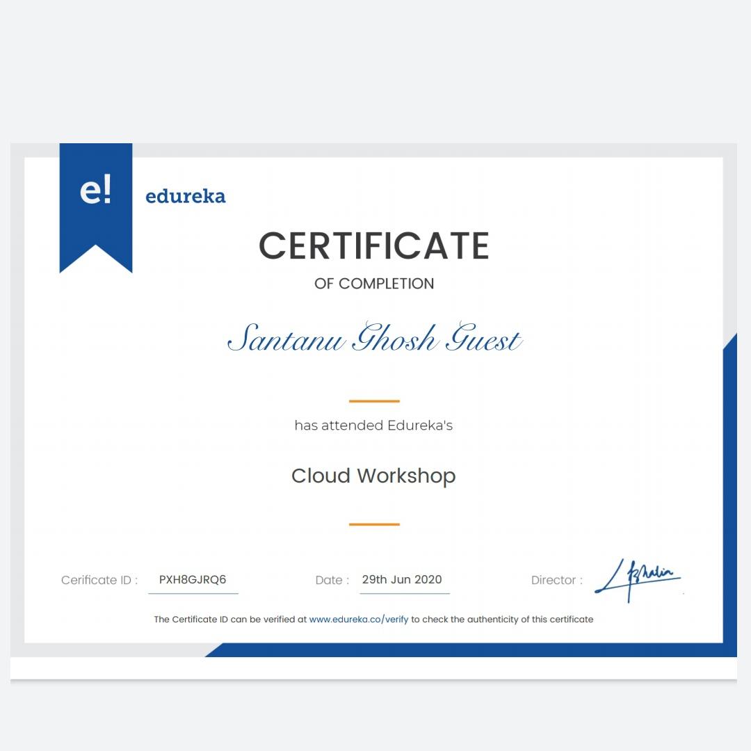 Earned a certificate from Edureka . | Santanu Ghosh Earned a certificate from Edureka . | Santanu Ghosh