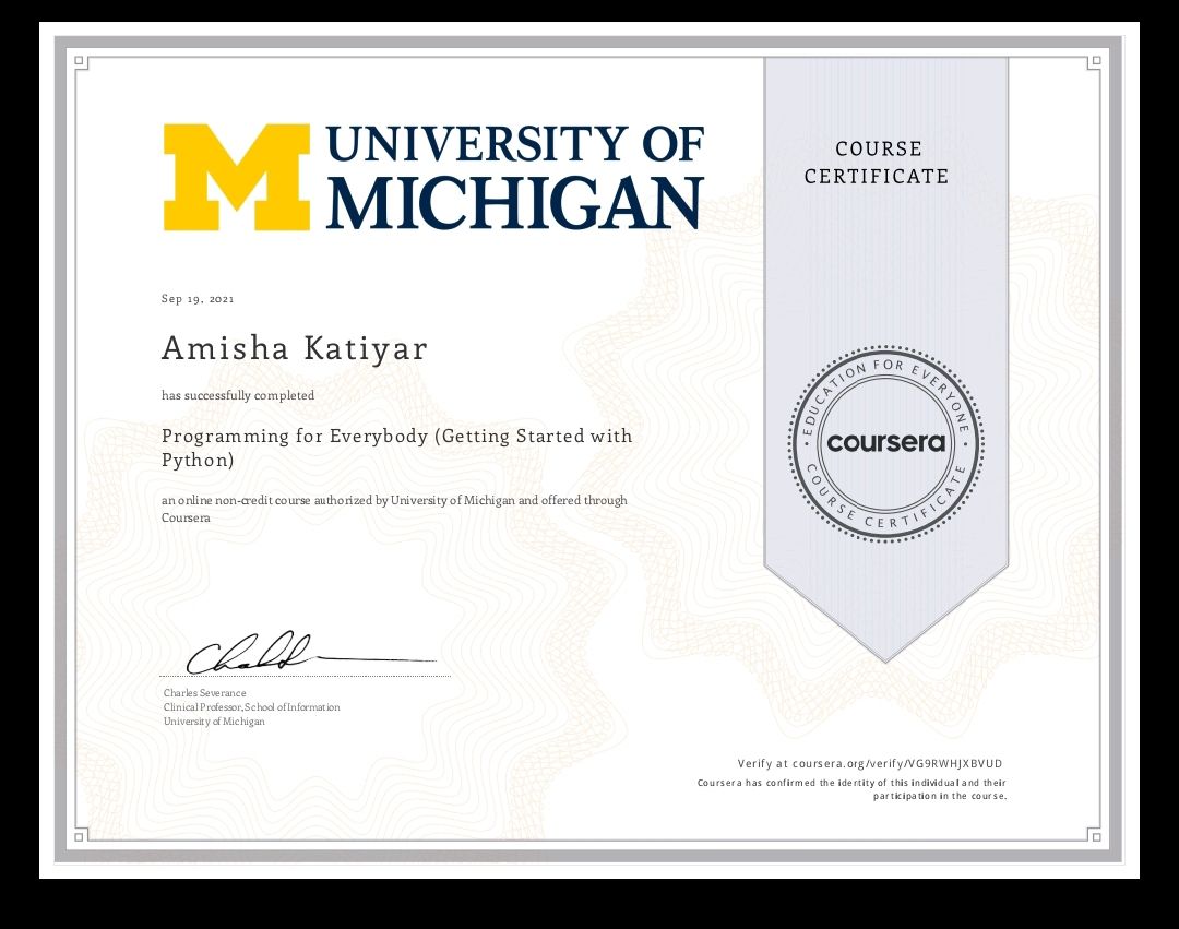 Amisha Katiyar on LinkedIn: #pythonprogramming #python #coursera # ... Amisha Katiyar on LinkedIn: #pythonprogramming #python #coursera # ...