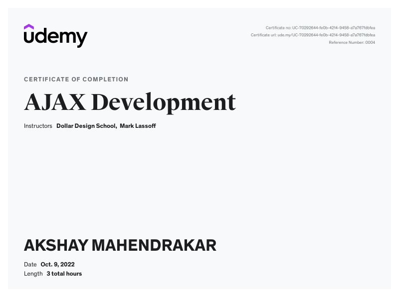 Akshay S Mahendrakar on LinkedIn: #udemy #ajax #javascript # ... Akshay S Mahendrakar on LinkedIn: #udemy #ajax #javascript # ...