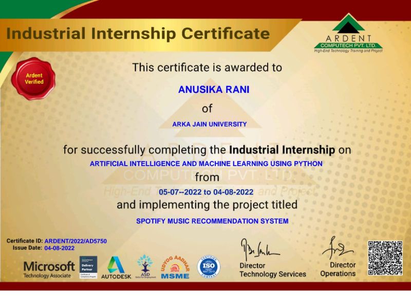Anusika rani on LinkedIn: #internship2022 #ardent #machinelearning # ... Anusika rani on LinkedIn: #internship2022 #ardent #machinelearning # ...