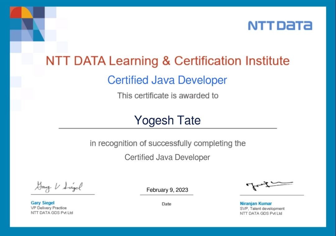 Yogesh Tate on LinkedIn: #nttdata #javadeveloper #programming Yogesh Tate on LinkedIn: #nttdata #javadeveloper #programming