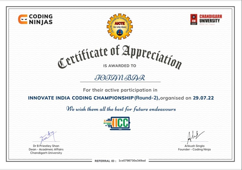 Totan Bar on LinkedIn: #iicc #codingninjas Totan Bar on LinkedIn: #iicc #codingninjas
