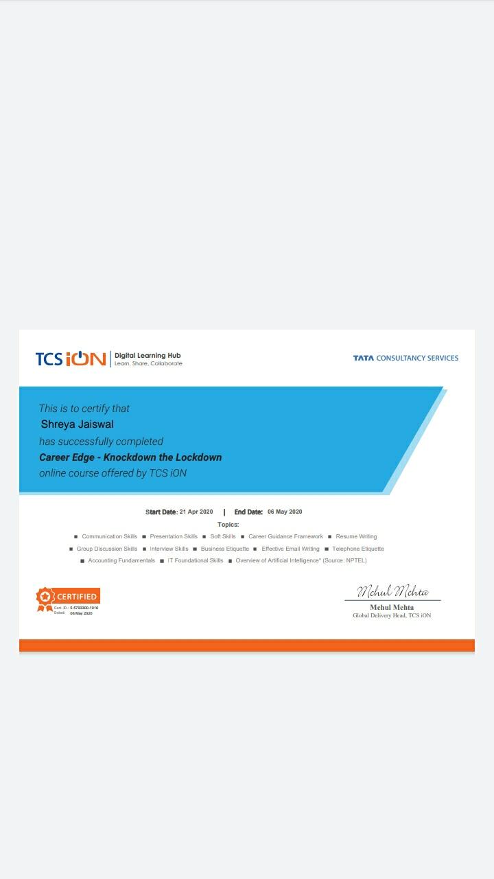 Shreya Jaiswal on LinkedIn: #tcsion #completed #course #softskills # ... Shreya Jaiswal on LinkedIn: #tcsion #completed #course #softskills # ...