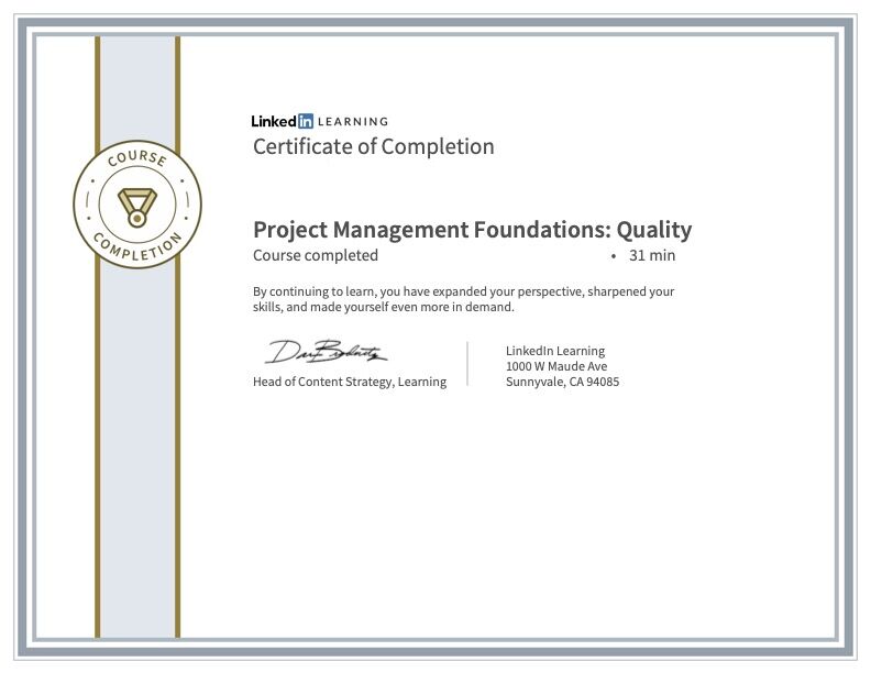 Project Management Foundations: Quality LinkedIn‘de: #alwaysbelearning ... Project Management Foundations: Quality LinkedIn‘de: #alwaysbelearning ...