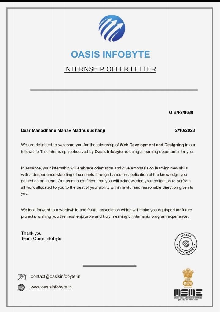 Manav Mandhane on LinkedIn: #oasisinfobyte #internship #webdevelopment ... Manav Mandhane on LinkedIn: #oasisinfobyte #internship #webdevelopment ...