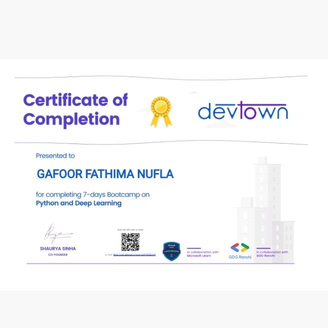 Fathima Nufla on LinkedIn: #python #deeplearning #devtown Fathima Nufla on LinkedIn: #python #deeplearning #devtown
