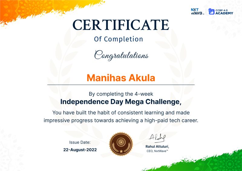 Manihas Akula on LinkedIn: #nxtwave #independencedaymegachallenge Manihas Akula on LinkedIn: #nxtwave #independencedaymegachallenge