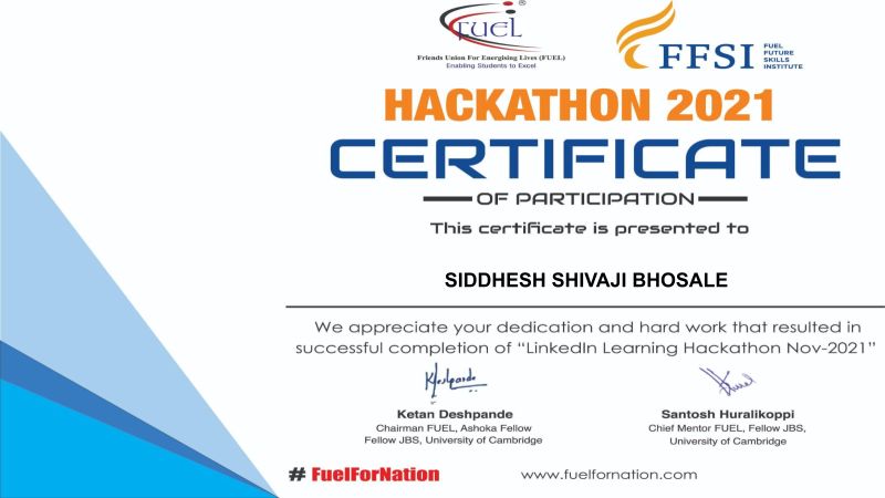 Siddhesh Bhosale on LinkedIn: #linkedinlearning #fuelfornation #hackathon Siddhesh Bhosale on LinkedIn: #linkedinlearning #fuelfornation #hackathon