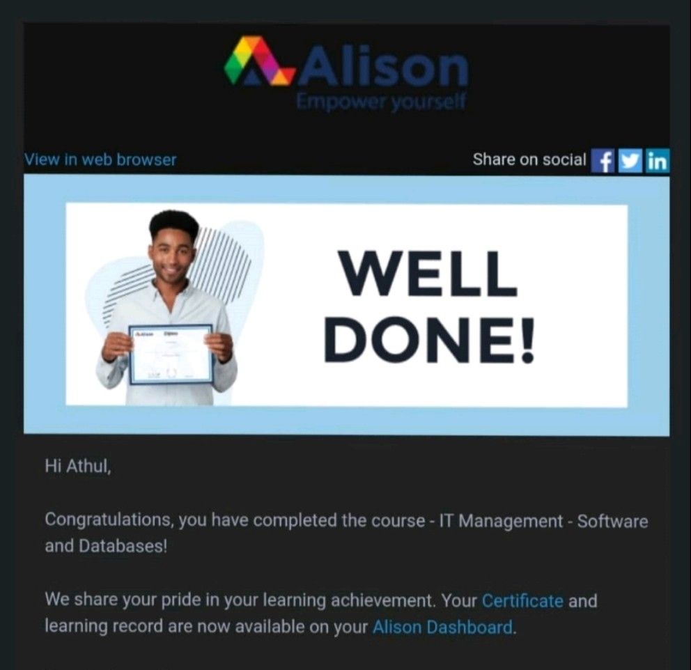 Athul Eldho on LinkedIn: #alison #software #database #management Athul Eldho on LinkedIn: #alison #software #database #management