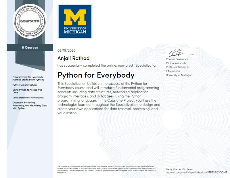 Anjali Rathod on LinkedIn: #umich #coursera #python Anjali Rathod on LinkedIn: #umich #coursera #python